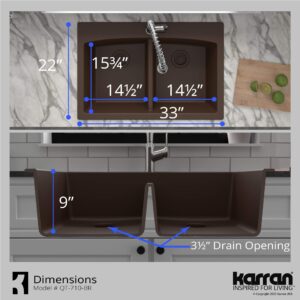 Karran QT-710 Drop-In Quartz Composite 33 in. 1-Hole 50/50 Double Bowl Kitchen Sink Kit in Brown