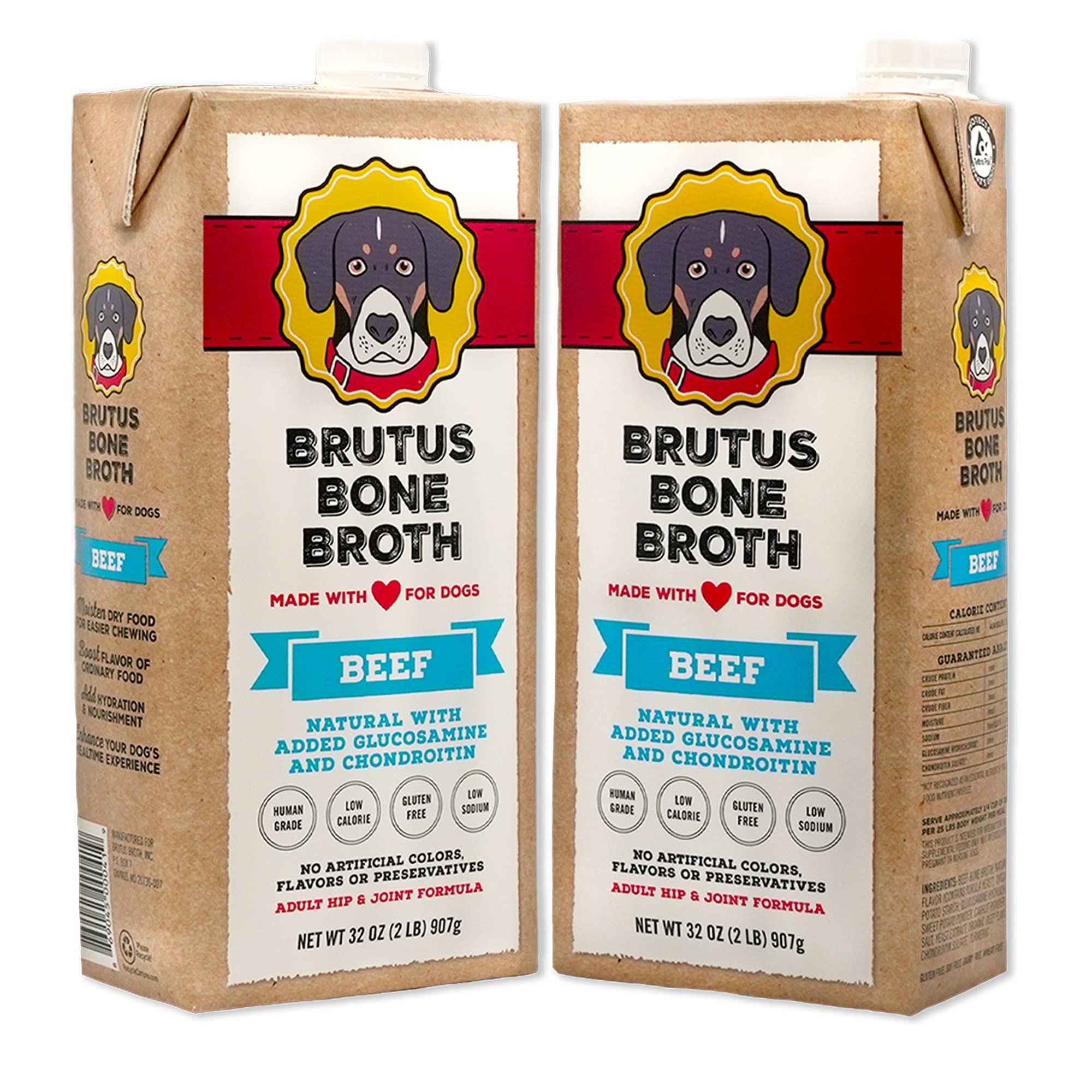 Brutus Bone Broth for Dogs (Beef, 2-Pack) and Brutus Broth Dog Biscuits (Beef, 2-Pack) Bundle