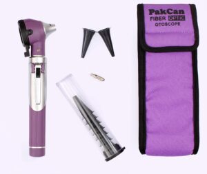 pakcan compact pocket size fiber optic medical diagnostic ear otoscope with light (purple)