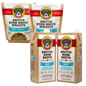 brutus bone broth for dogs (beef, 2-pack) and brutus broth dog biscuits (beef, 2-pack) bundle