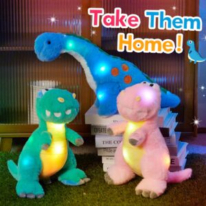 Houwsbaby 14” Blue Light up Dinosaur Stuffed Animal Floppy LED Glowing Diplodocus Plush Toy Night Lights Glow Pillow Long Neck Birthday Presents for Kids Toddler Girls and Boys