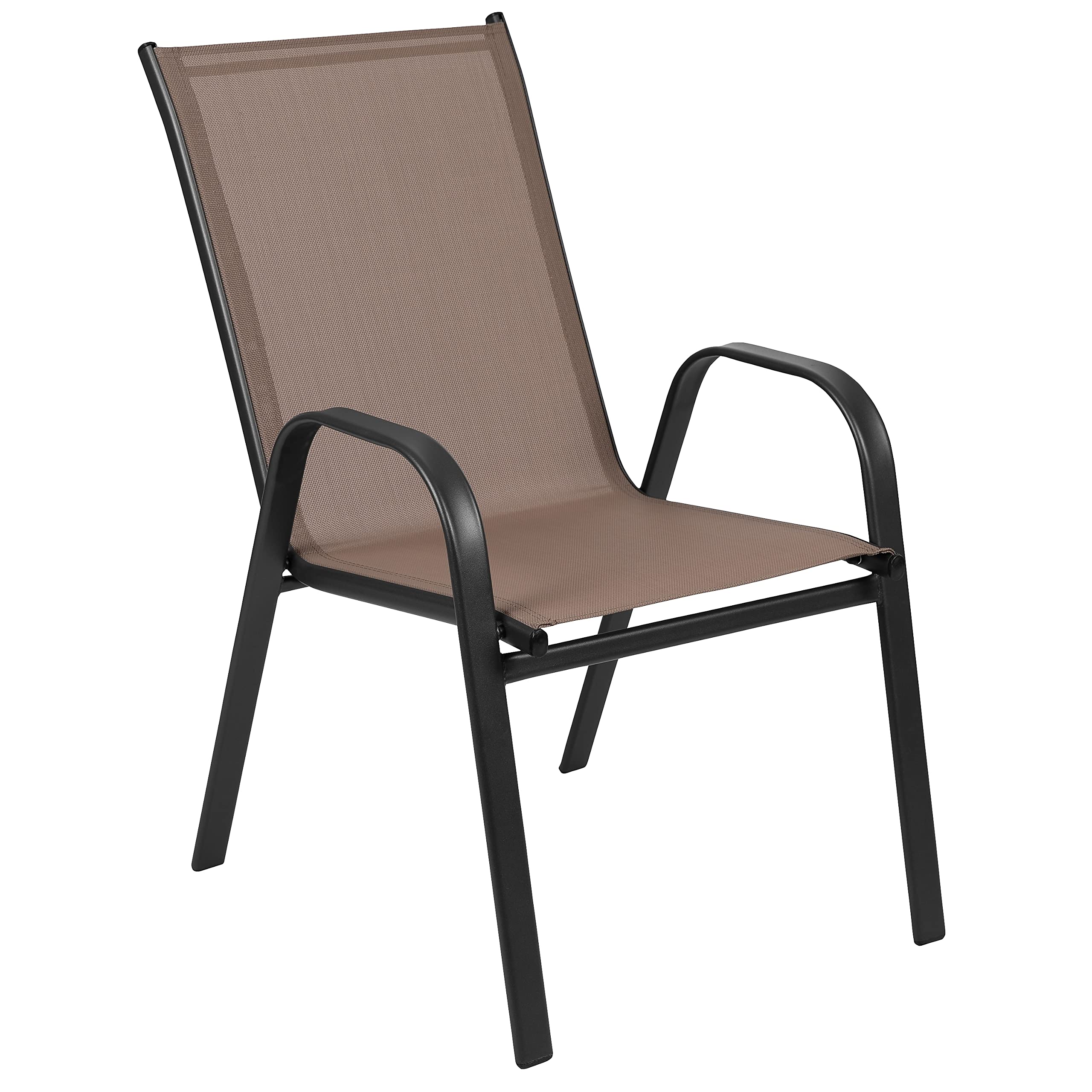 Flash Furniture Brazos Series Outdoor Stackable Patio Chairs with Flex Comfort Material, Stacking Outdoor Modern Sling Patio Chairs, Brown (Pack of 4)