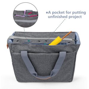 Teamoy Knitting Bag, Travel Yarn Storage Tote Organizer for Yarn, Unfinished Project, Crochet Hooks, Knitting Needles and Accessories, Lightweight, Water-Resistant, Large Capacity, Gray