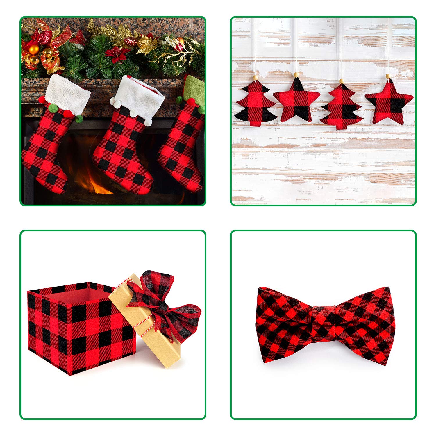 6 Pieces Christmas Plaid Fabric 20 x 20 Inch, Cotton Fabric Bundles Buffalo Plaid Quilting Fabric Sewing Patchwork for Christmas DIY Craft, 3 Style