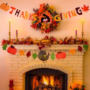 Thanks Giving Banners(Pre-Assembled) Maple Leaves Pumpkins Turkeys Banner for Thanksgiving Day, Happy Thanksgiving Fall Party Sign Banner Garland Decoration for Mantle Dinner Table Fireplace