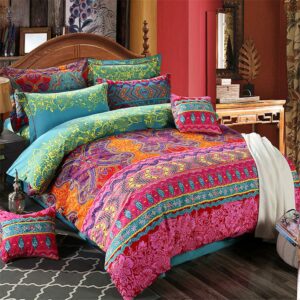 abreeze 3pcs bohemia retro bedding ethnic vintage floral duvet cover boho bedding 100% brushed cotton bedding sets damask paisley coloful mandala down comforter cover,cal.king