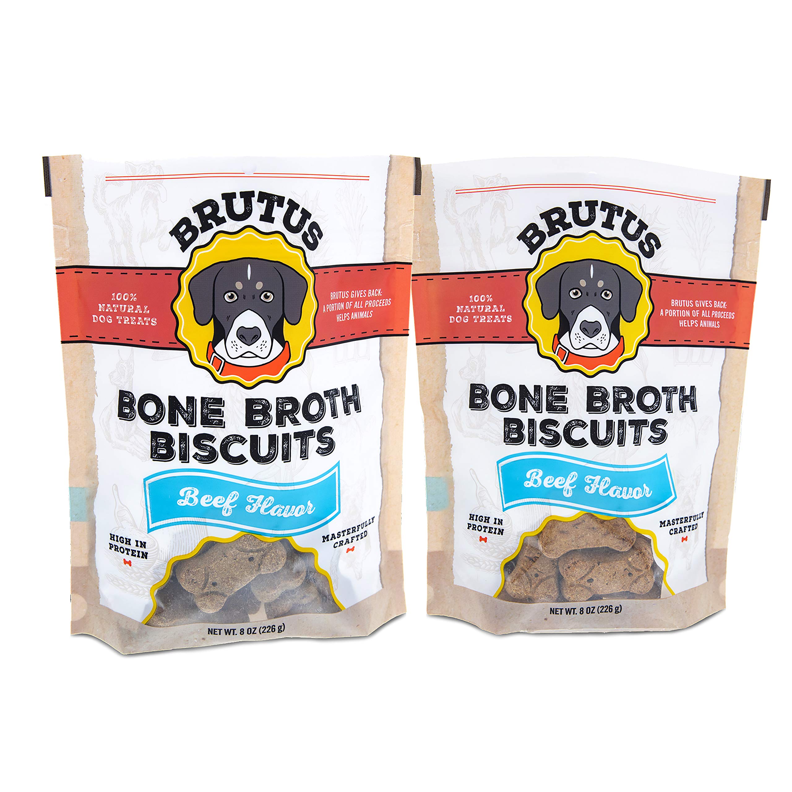 Brutus Bone Broth for Dogs (Beef, 2-Pack) and Brutus Broth Dog Biscuits (Beef, 2-Pack) Bundle