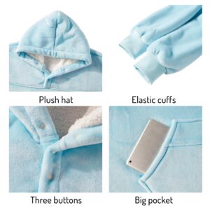 Degrees of Comfort Wearable Blanket Hoodie for Kids, Sherpa Lined Hooded Blankets Sweatshirt with Pockets, Sky Blue, One Size Fits All, 30x28 Inch