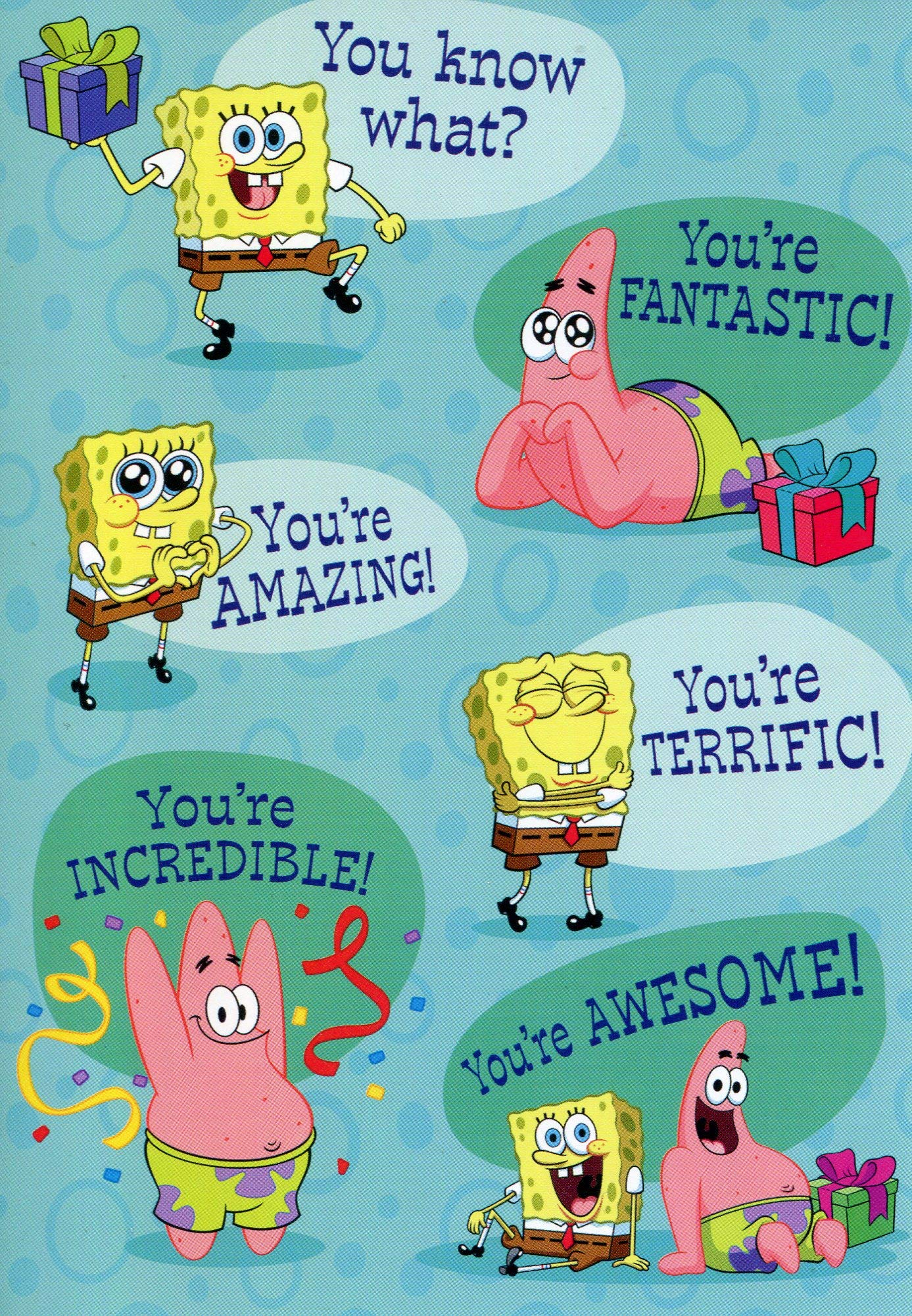 Greeting Card Birthday SpongeBob you know what?, you're fantastic, you're amazing....