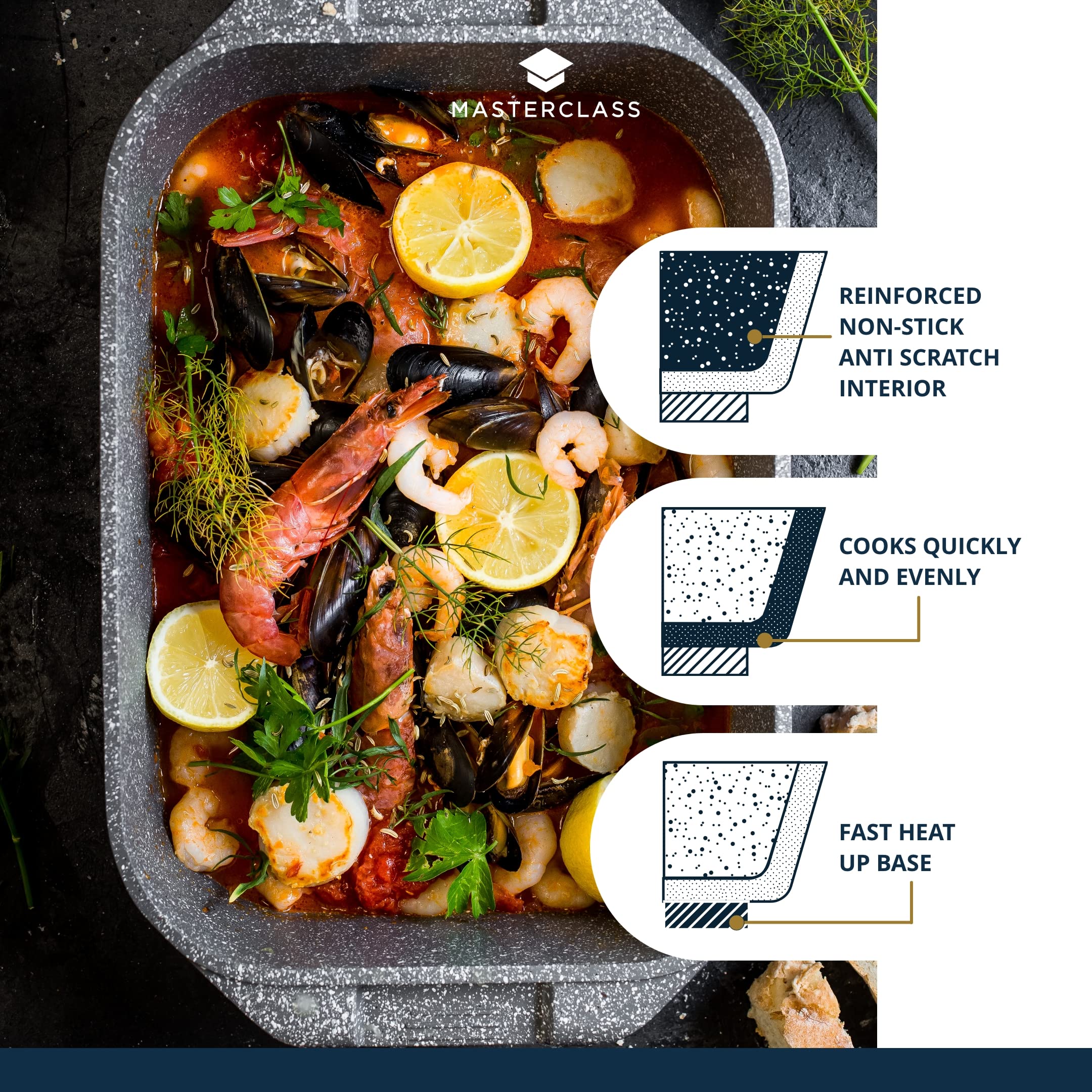 MasterClass Deep Cast Aluminium Roasting Tin, Lightweight Roasting Tray with Handles, Oven and Induction Safe, 41 x 26 cm, Grey Ombre