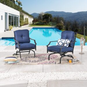 lokatse home 2 pieces outdoor conversation furniture patio bistro armchair set metal single dining cushion, 2 chairs, blue