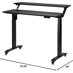 UNICOO Electric Height Adjustable 2-Tier Raising Desk with Wheels, Mobile Standing Desk with Monitor Stand, Ergonomic Adjustable Standing Desk, Electric Standing Game Desk for Home Office