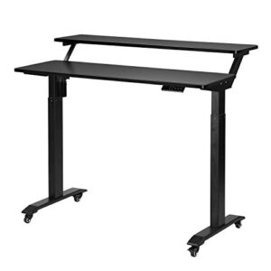 unicoo electric height adjustable 2-tier raising desk with wheels, mobile standing desk with monitor stand, ergonomic adjustable standing desk, electric standing game desk for home office