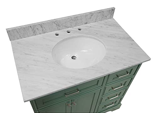 Aria 36-inch Bathroom Vanity (Carrara/Sage Green): Includes Sage Green Cabinet with Authentic Italian Carrara Marble Countertop and White Ceramic Sink