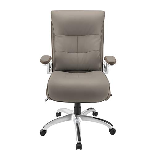 Realspace Ampresso Big & Tall Bonded Leather High-Back Chair, Taupe/Silver