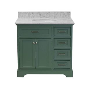 Aria 36-inch Bathroom Vanity (Carrara/Sage Green): Includes Sage Green Cabinet with Authentic Italian Carrara Marble Countertop and White Ceramic Sink