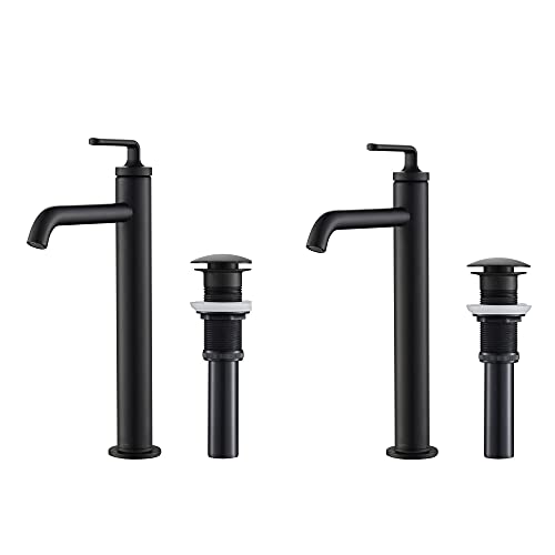 KRAUS Novis Single Handle Vessel Sink Bathroom Faucet with Pop-Up Drain in Matte Black, KVF-1220MB