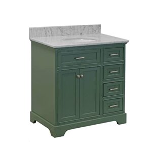 Aria 36-inch Bathroom Vanity (Carrara/Sage Green): Includes Sage Green Cabinet with Authentic Italian Carrara Marble Countertop and White Ceramic Sink