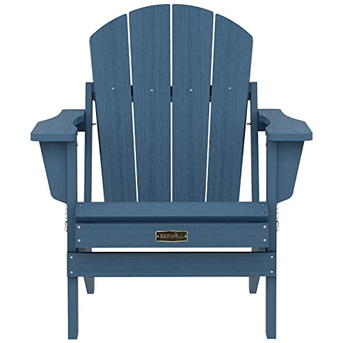 SERWALL Folding Adirondack Chairs Weather Resistant for Outdoor, Patio, Lawn, Garden, Backyard Deck, Fire Pit - Blue