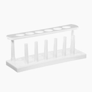 25mm plastic in-line test tube rack with drying pins, 6 tube, polyethylene, white (single)