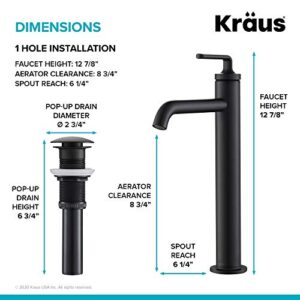 KRAUS Novis Single Handle Vessel Sink Bathroom Faucet with Pop-Up Drain in Matte Black, KVF-1220MB