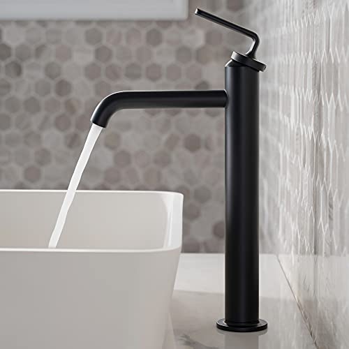 KRAUS Novis Single Handle Vessel Sink Bathroom Faucet with Pop-Up Drain in Matte Black, KVF-1220MB