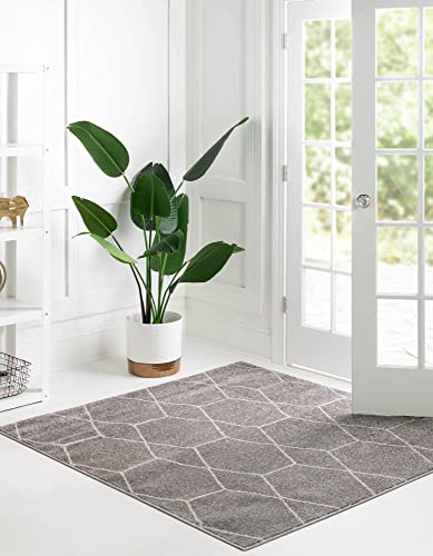 Unique Loom Trellis Frieze Collection Area Rug - Geometric (3' Square, Light Gray/ Ivory)