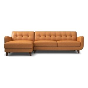 ashcroft elva mid century l-shaped genuine leather left facing chaise sectional, light brown tufted tight back sectional sofa for living room waiting area office apartment dorm home, tan