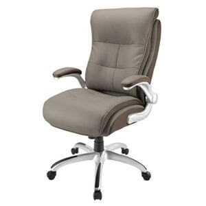 Realspace Ampresso Big & Tall Bonded Leather High-Back Chair, Taupe/Silver