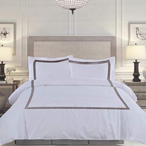 BedDecor 3 Piece 3 Line Embroidery Duvet Set with Zipper & Corner Ties 100% Egyptian Cotton 500 Thread Count Premium Hotel Quality Decorative Bedding (Chocolate,King/California King)