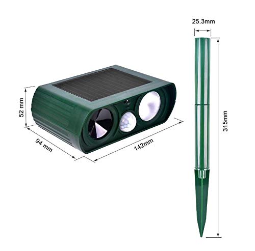 Animal Repellent Solar Powered Ultrasonic Animal Repellent Motion Sensor and Flashing Light Outdoor Weatherproof Farm Garden Lawn for Cat Dog Coyote Bird Skunk Snake Raccoon Rabbit Squirrel (1 Pack)