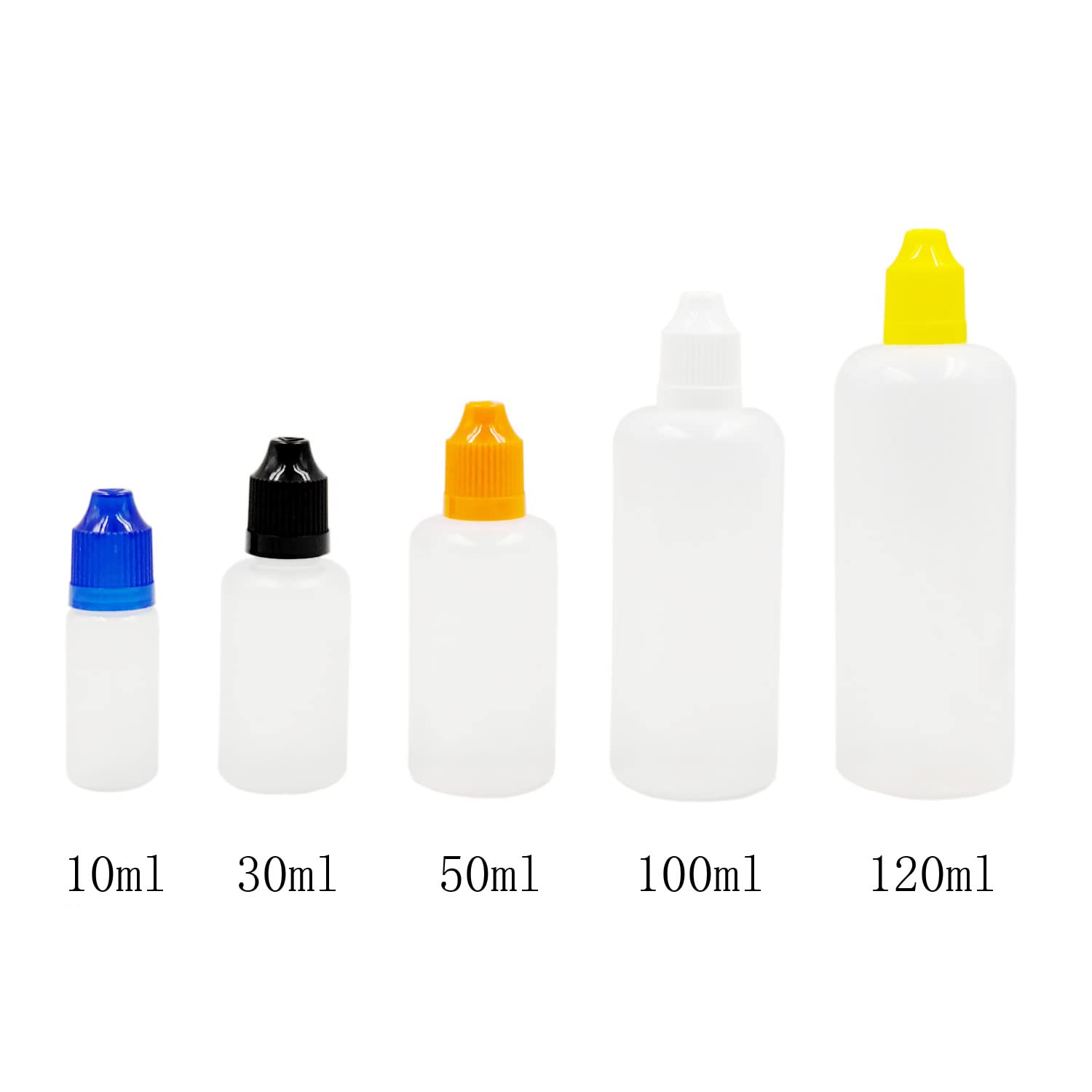 NANSHINE 120MLx10 LDPE Plastic Dropper Bottles Empty Squeeze Liquid Eye Dripper Containers with Child Resistant Cap (Bottles + Mixing Color Caps + Tips+label)