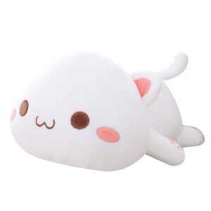 jensquaify cat stuffed animals, soft cat plush pillow kawaii kitten stuffed animal toy gifts for kids (white round eyes, 13.7")