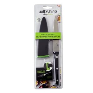 Wiltshire Staysharp Triple Rivet Utility Knife 13cm 5",Kitchen Knife with Built-in Sharpener,Keep Your Knife Sharp at All Times,Slim Design Scabbard,Ergonomic Triple Rivet Handle,10 Year Guarantee