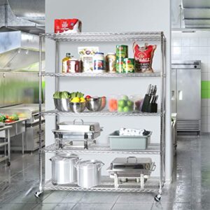 seville classics ultradurable commercial-grade 5-tier nsf-certified wire shelving with wheels, 60" w x 18" d, plated steel