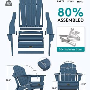 SERWALL Folding Adirondack Chairs Weather Resistant for Outdoor, Patio, Lawn, Garden, Backyard Deck, Fire Pit - Blue