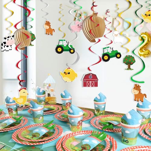 WERNNSAI Farm Animals Hanging Party Decorations - Barnyard Theme Party Supplies Hanging Swirl for Kids Birthday, Baby Shower Decor