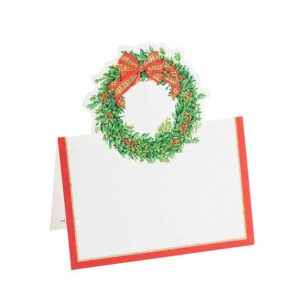 caspari boxwood and berries wreath die-cut place cards - 24 count