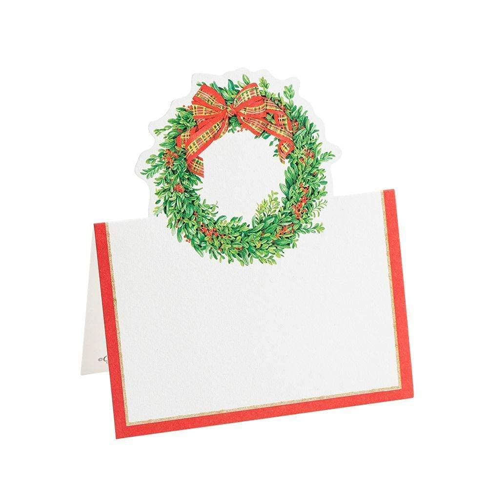 Caspari Boxwood and Berries Wreath Die-Cut Place Cards - 24 Count