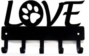 the metal peddler love with dog paw #1 key rack hanger & holder- small 6 inch wide - made in usa