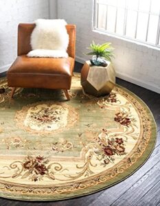 unique loom versailles collection area rug - henry (3' 1" round green/cream)