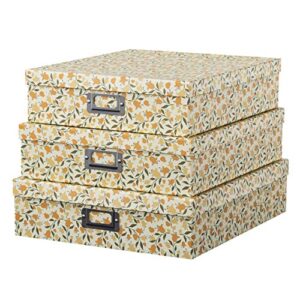 soul & lane decorative cardboard storage boxes with lids - set of 3: nesting floral photo storage box for home décor, scrapbook paper storage, letter and document box, memory box for keepsakes