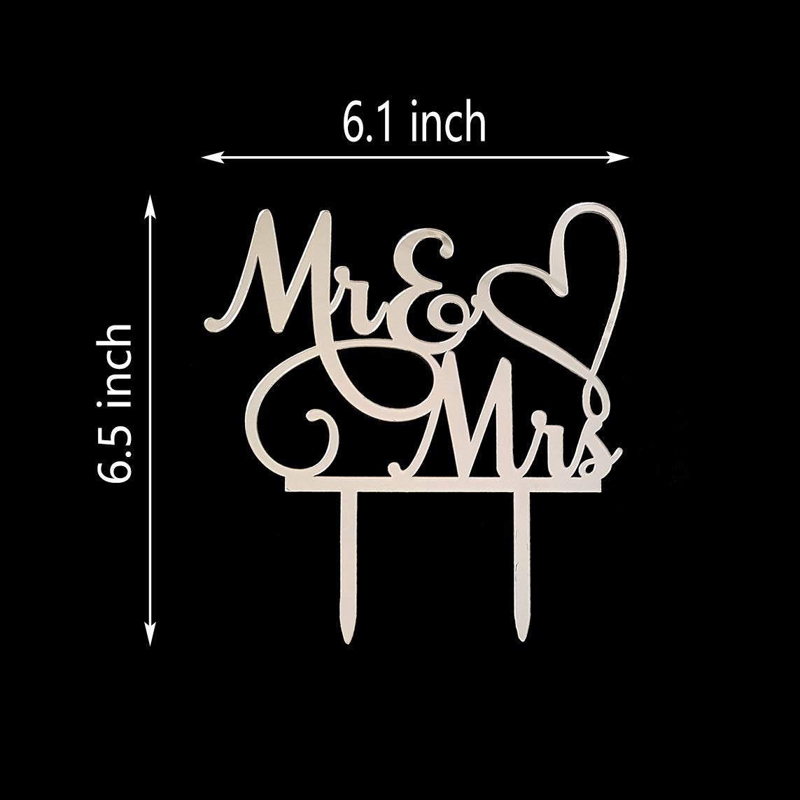 AMINJIE Mr and Mrs Cake Topper, Bride and Groom Sign Wedding/Engagement Cake Toppers Decoration, Mirror Silvery Acrylic