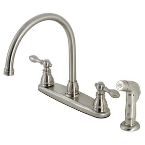 kingston brass kb728aclsp american classic 8" centerset kitchen faucet, brushed nickel, 10.25 x 8.63 x 10.81