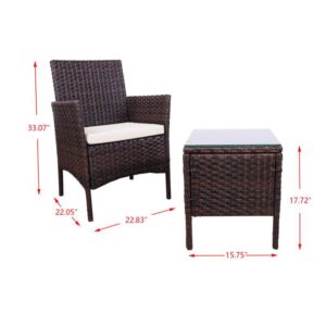 Outraveler 3 Piece Outdoor Rattan Patio Porch Furniture Sets,Wicker Chairs with Table,Garden Lawn Pool,Brown