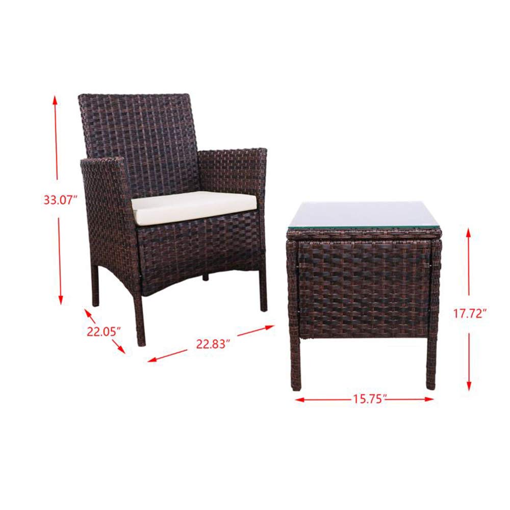 Outraveler 3 Piece Outdoor Rattan Patio Porch Furniture Sets,Wicker Chairs with Table,Garden Lawn Pool,Brown