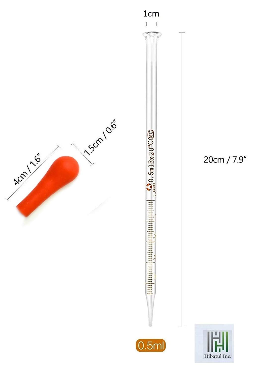 HIBATUL INC Glass Graduated Medicine Dropper Pipettes Lab Dropper Liquid Essential Oil Transfer with Rubber Cap and Scale (0.5ml)