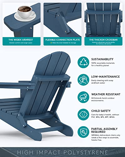 SERWALL Folding Adirondack Chairs Weather Resistant for Outdoor, Patio, Lawn, Garden, Backyard Deck, Fire Pit - Blue