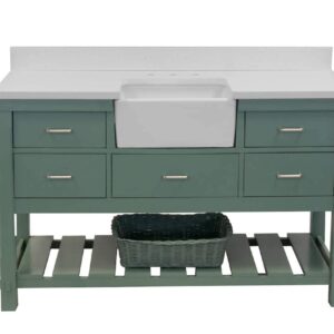 Kitchen Bath Collection Charlotte 60-inch Single Bathroom Vanity (Quartz/Sage Green): Includes Sage Green Cabinet with Stunning Quartz Countertop and White Ceramic Farmhouse Apron Sink