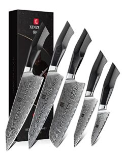 xinzuo 5-piece damuscus kitchen knife set,67 layer hand forged damascus steel professional chef knife set with gift box, g10 black handle,razor sharp-feng series